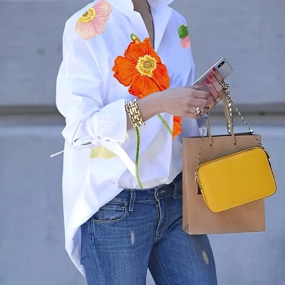 Passion of Essence | Tops | White Buttonup Blouse With Bold Floral ...